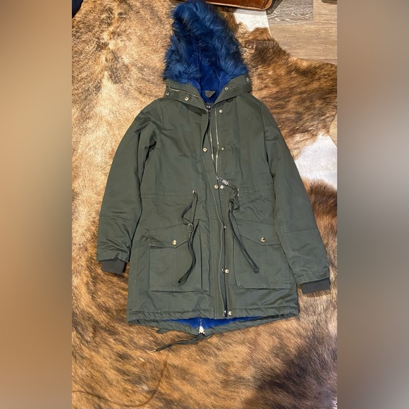Dex | Jackets & Coats | Dex Forest Green Royal Blue Faux Fur Parka Coat ...
